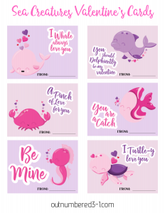 FREE Printable Sea Creatures Valentines - Outnumbered 3 to 1